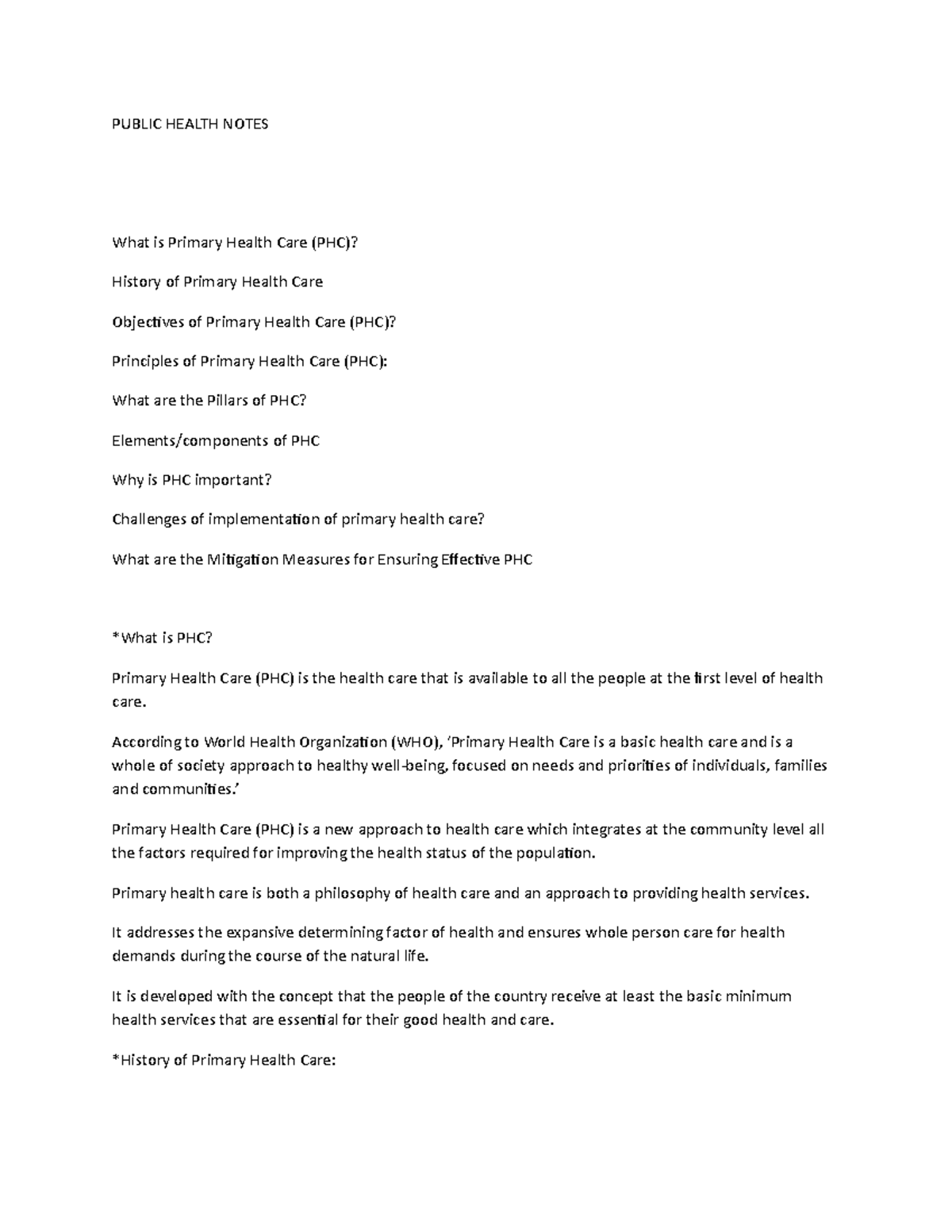 Public Health N-WPS Office - PUBLIC HEALTH NOTES What is Primary Health ...