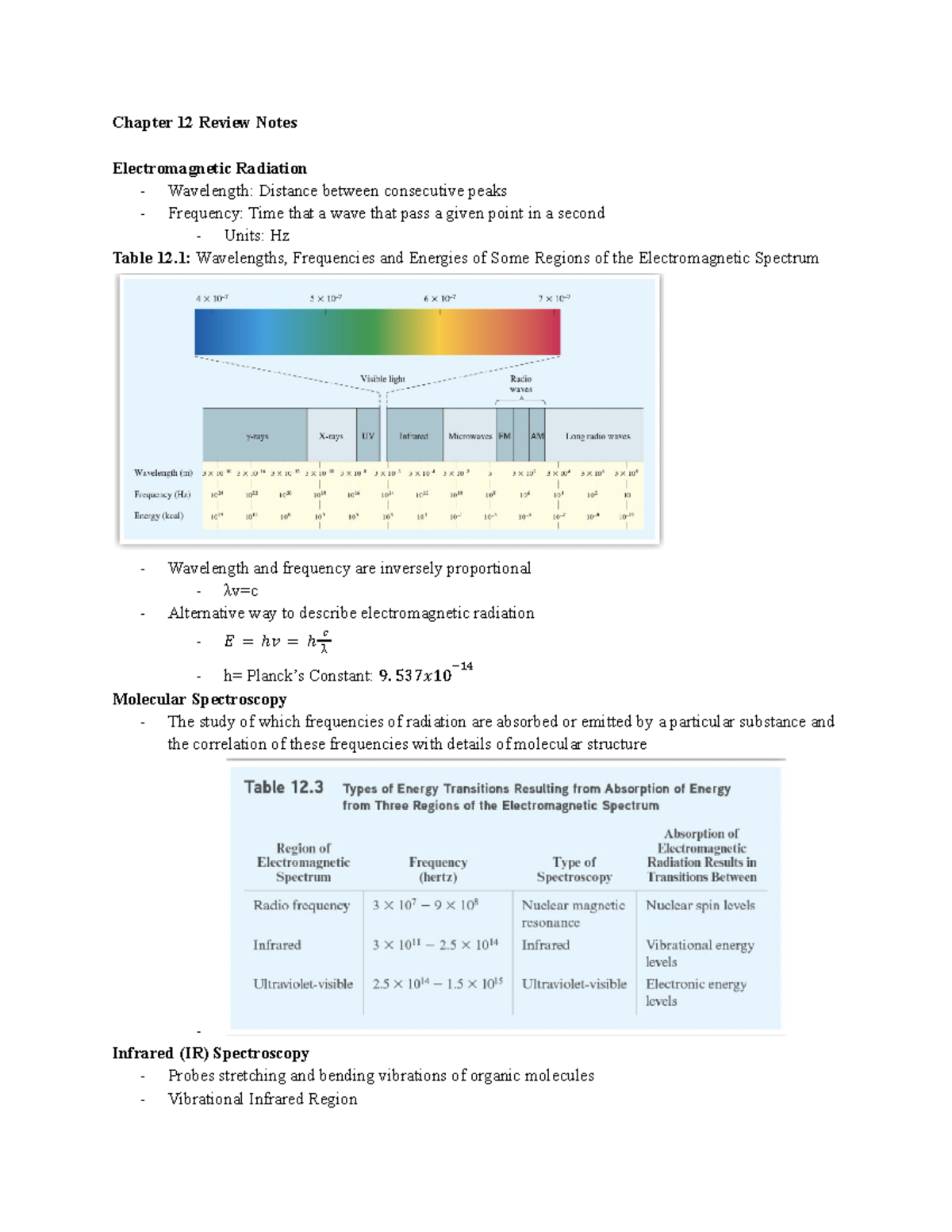 Lecture 1 Chapter 12 Part 1 Review Notes - Chapter 12 Review Notes ...