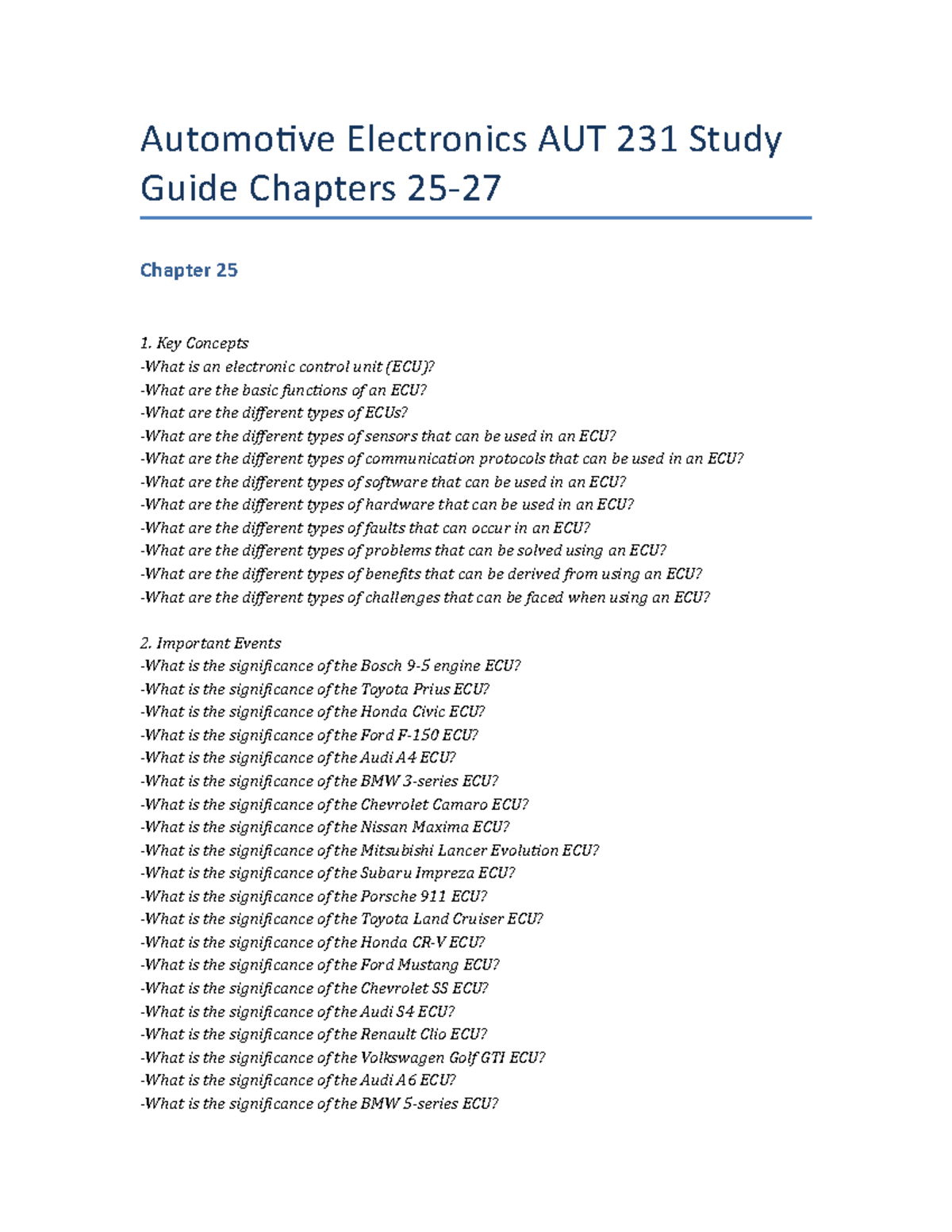 Automotive Electronics AUT 231 Study Guide Chapters 25-27 - Automotive ...