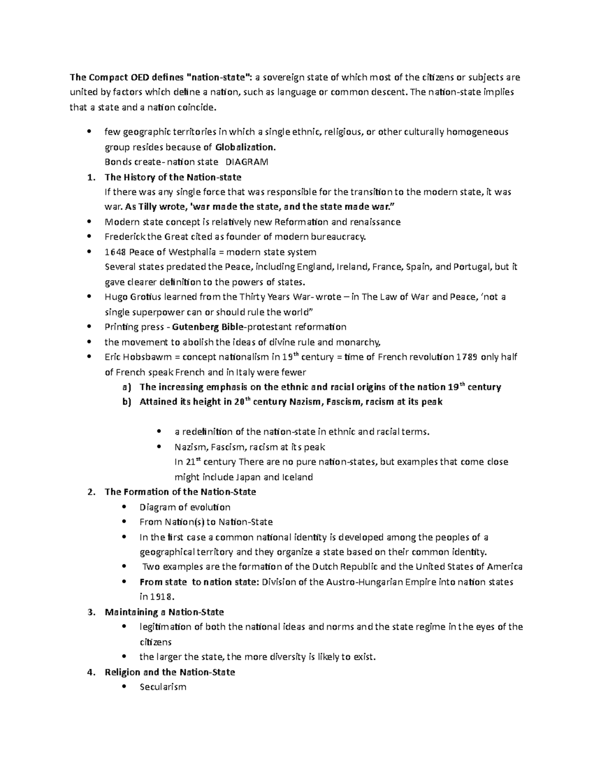 Nation state short notes - The Compact OED defines "nation-state": a ...