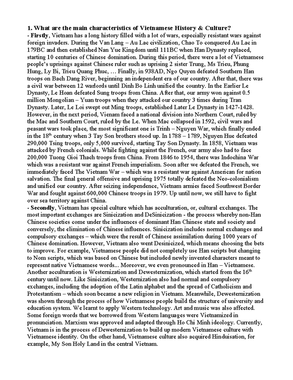 VNHC-midterm - jhbbbb - 1. What are the main characteristics of ...