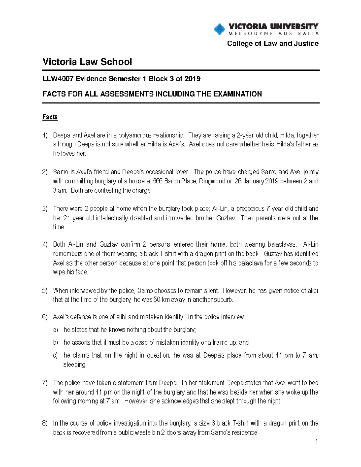 Exam March 2019, questions - College of Law and Justice Victoria Law ...