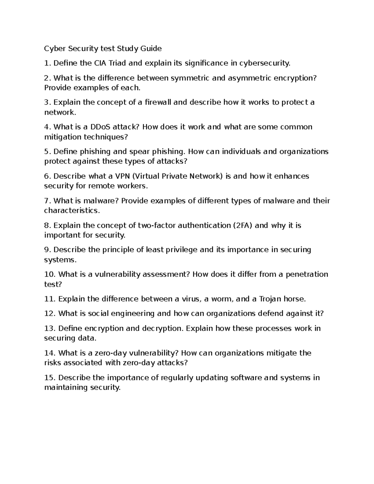 Cyber Security test Study Guide - Cyber Security test Study Guide ...