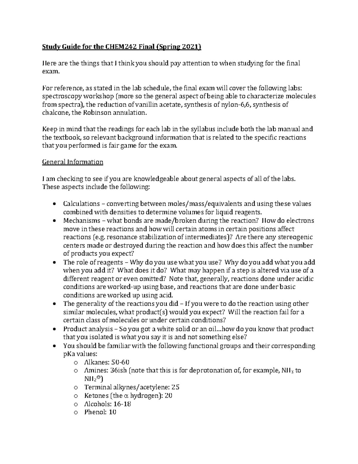 CHEM242 Final Exam Study Guide - Study Guide for the CHEM242 Final ...