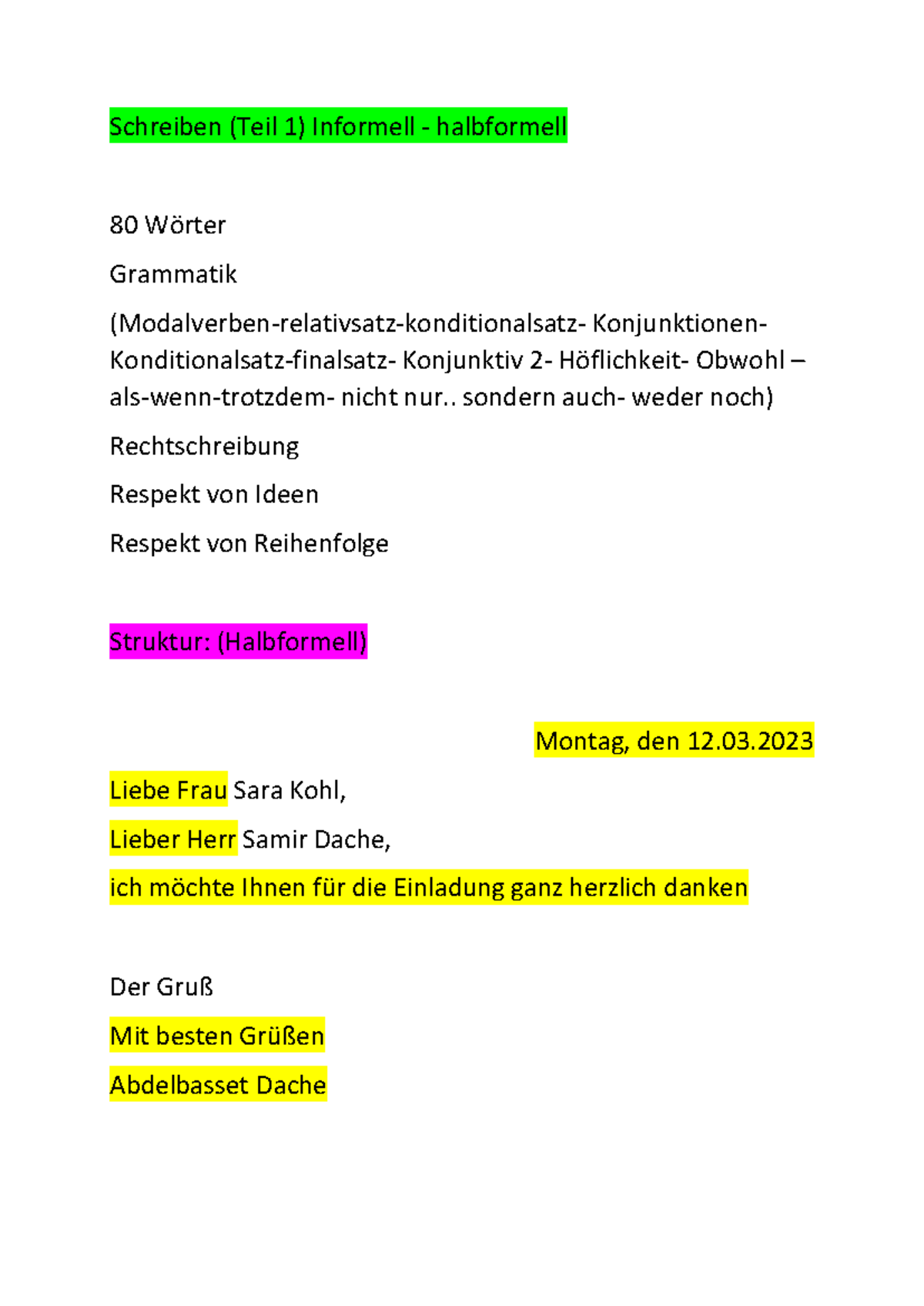 Schreiben - ,,,,,,,,,,,,,,, - Schreiben (Teil 1) Informell ...