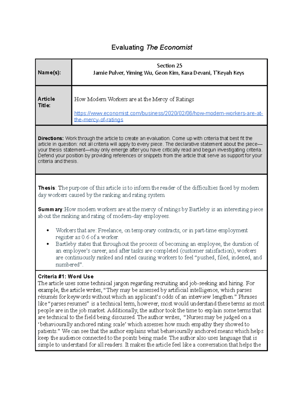 Article Explanation - Evaluating The Economist Name(s): Section 25 ...