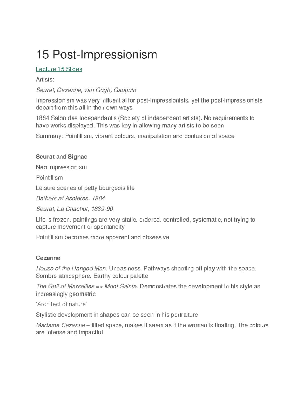 Art114 L15 Post-Impressionism - 15 Post-Impressionism Lecture 15 Slides ...