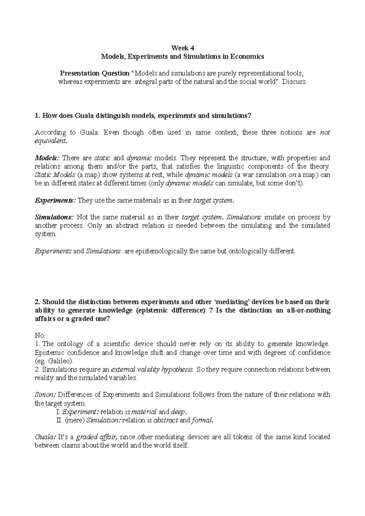 Übung 4 - Philosophy of Religion - Week 4 Models, Experiments and ...