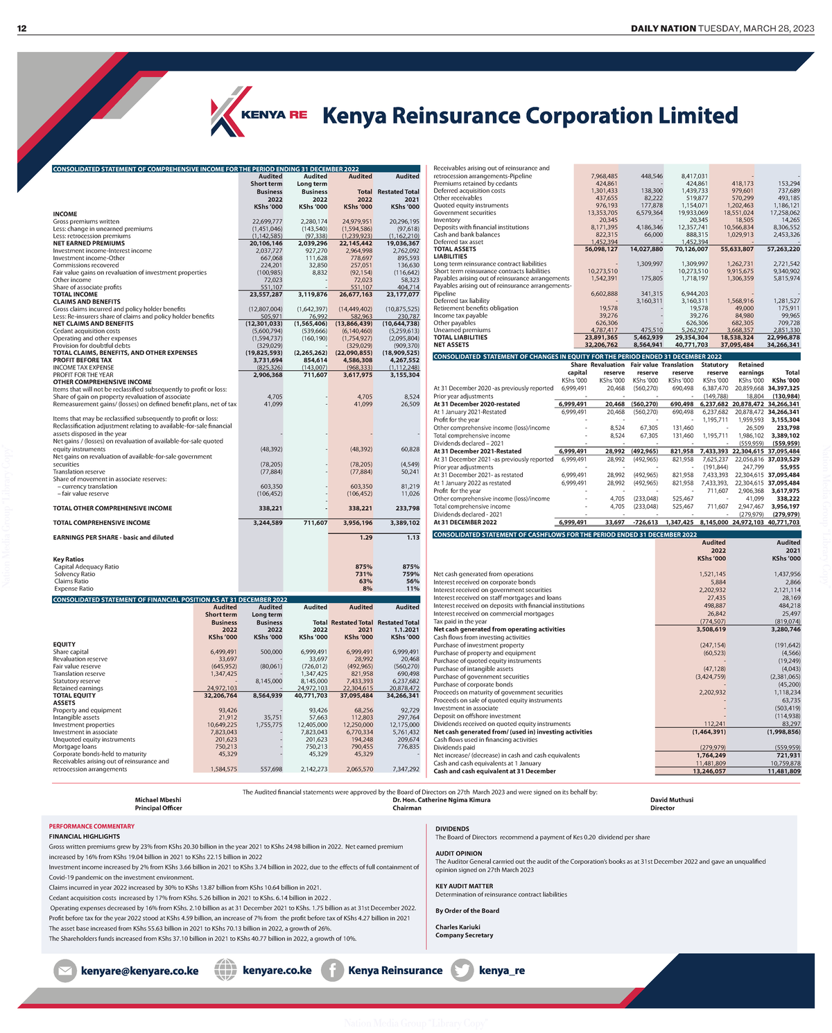 2022 FULL YEAR Financial Results - 12 DAILY NATION TUESDAY, MARCH 28 ...