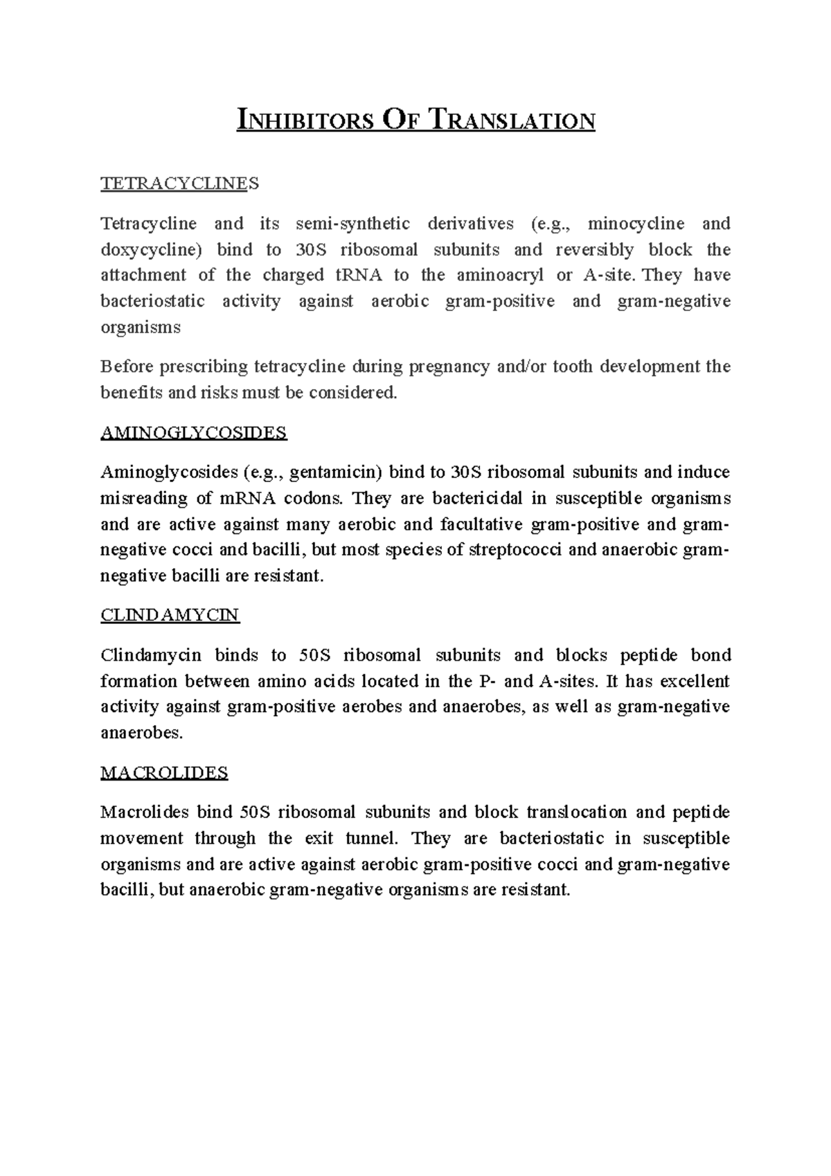 Inhibitors OF Translation - INHIBITORS O F T RANSLATION TETRACYCLINES ...