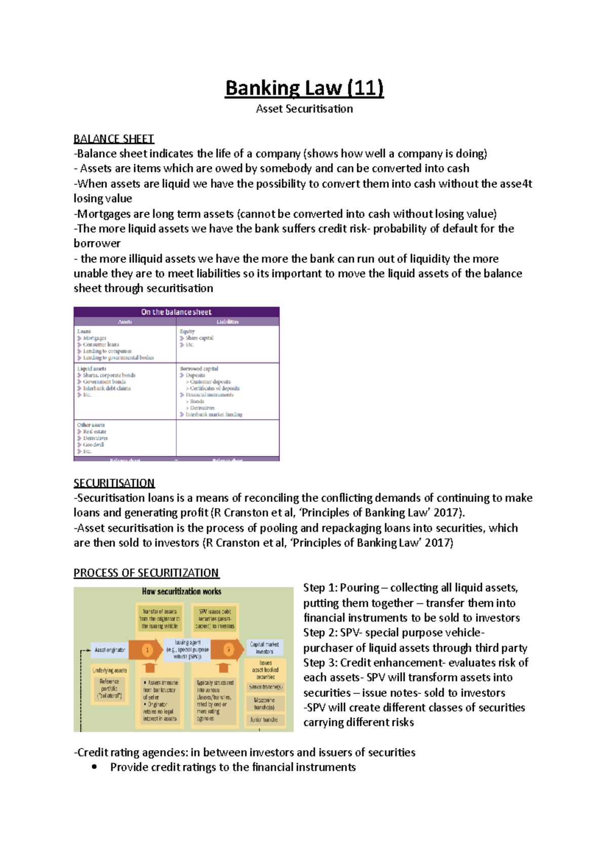 Banking Law 11 - Banking Law (11) Asset Securitisation BALANCE SHEET ...