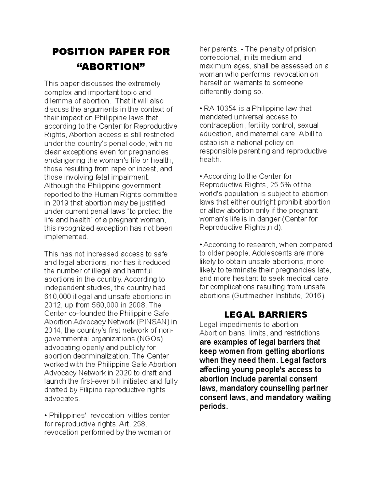 Abortion - ACDS - POSITION PAPER FOR “ABORTION” This paper discusses ...