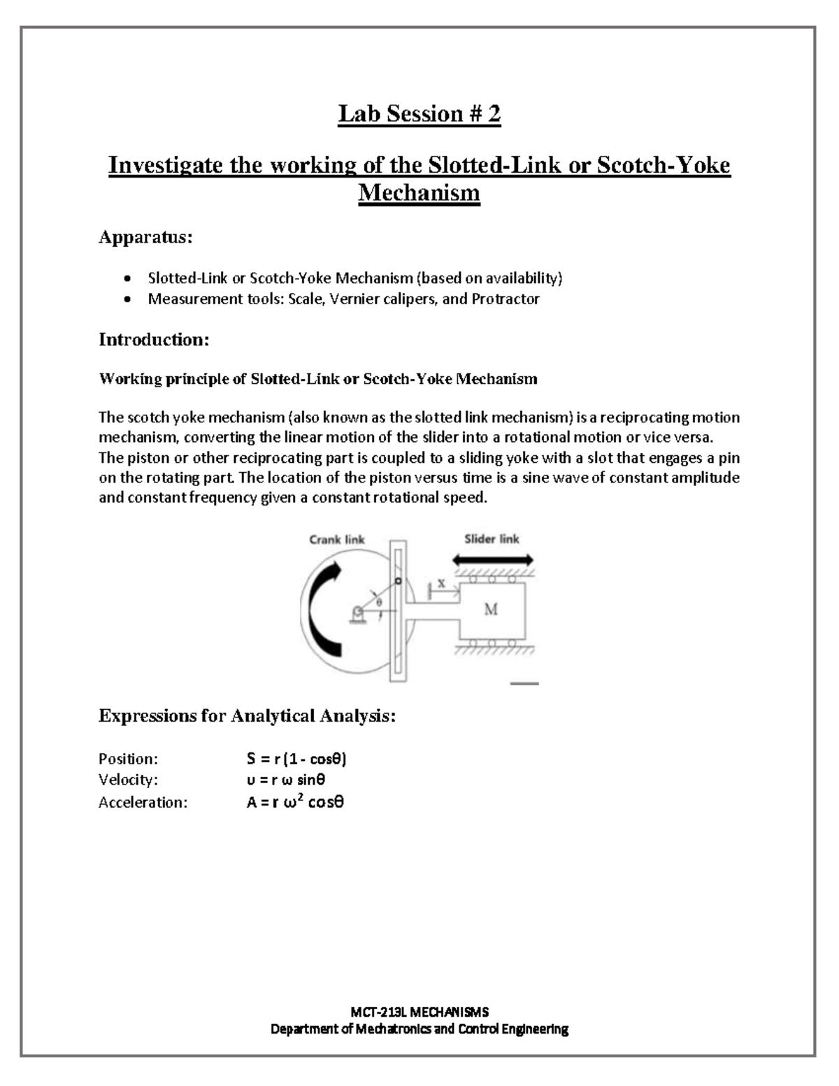 Lab Manual # 02 - MCT- 2 13L MECHANISMS Lab Session # 2 Investigate the ...