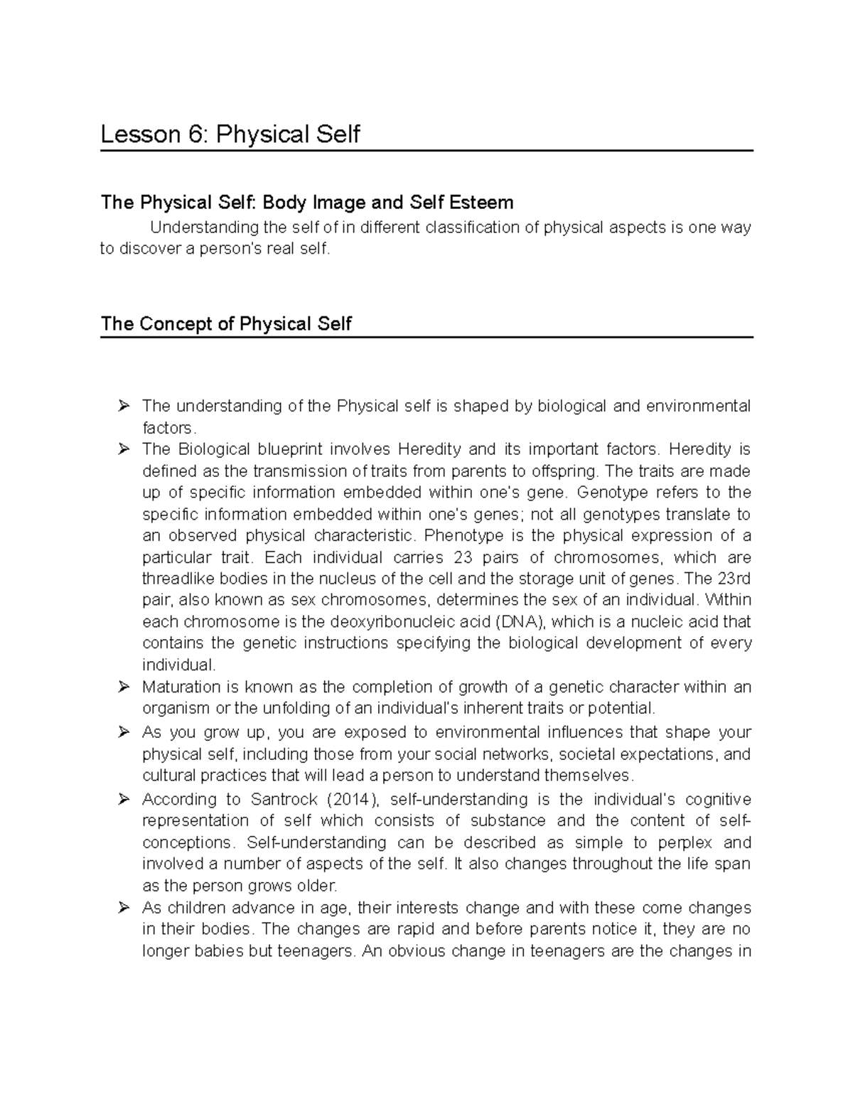 GED 101 Lesson 6 - UNDERSTANDING THE SELF LECTURES - Lesson 6: Physical Self The Physical Self ...