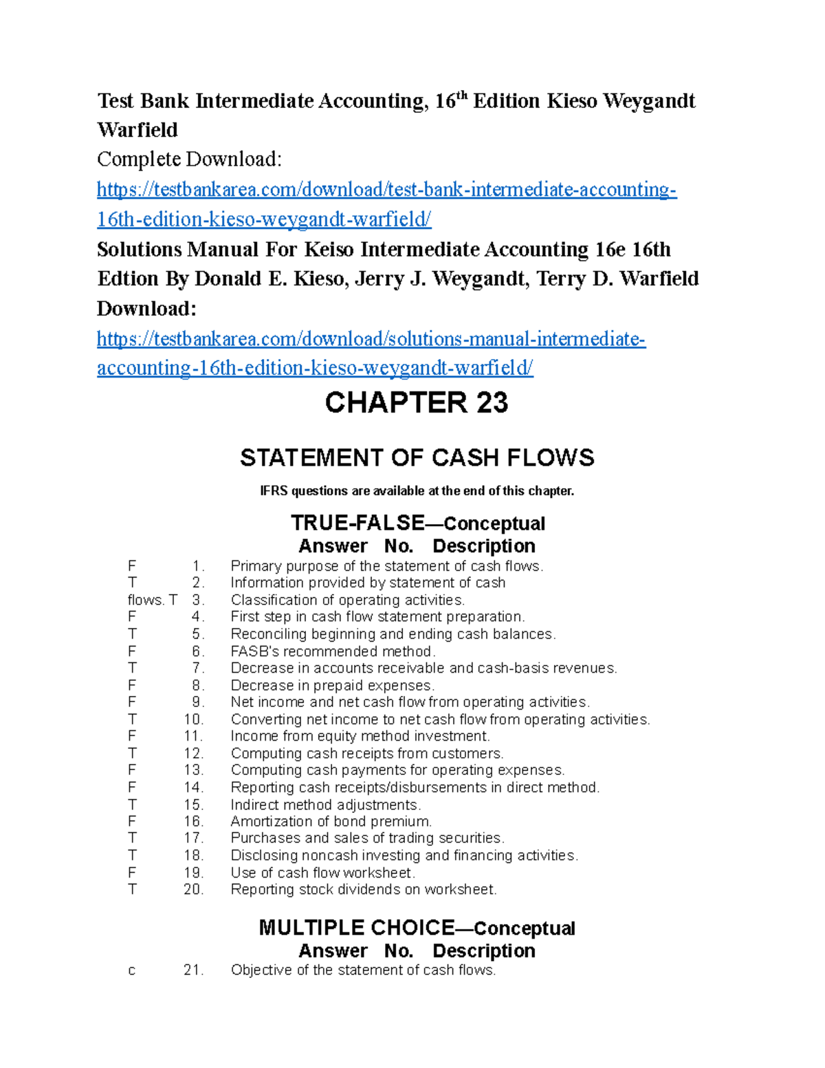 Test bank intermediate accounting 16th edition kieso weygandt warfield ...