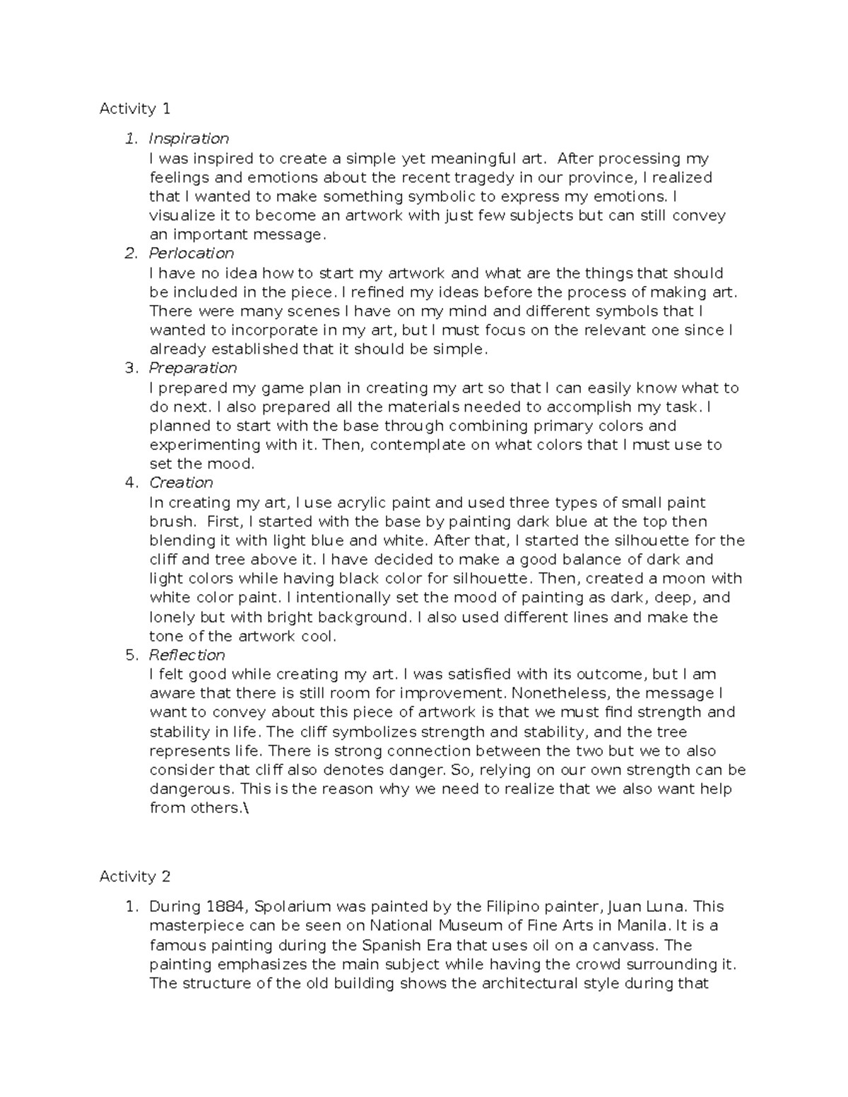 Reading Visual Arts_Chapter 2 Answers - Activity 1 1. Inspiration I was ...