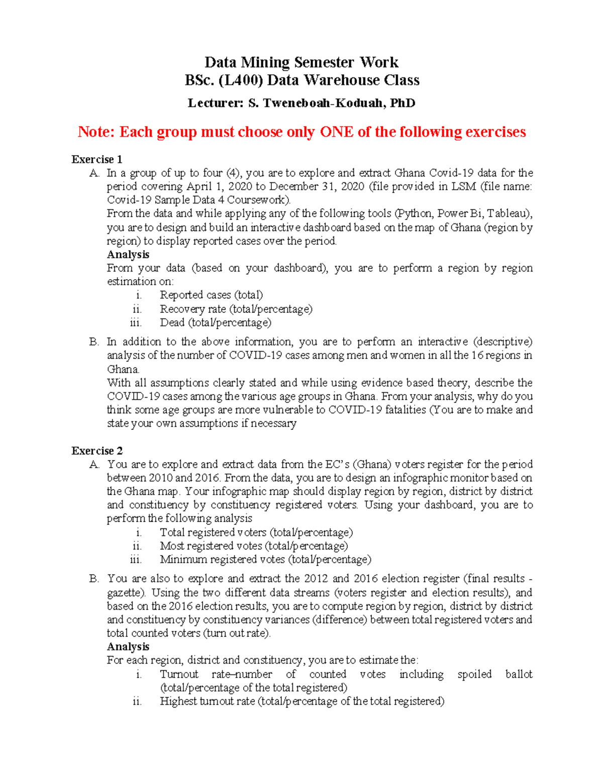 Data Warehouse - Coursework - Data Mining Semester Work BSc. (L400 ...
