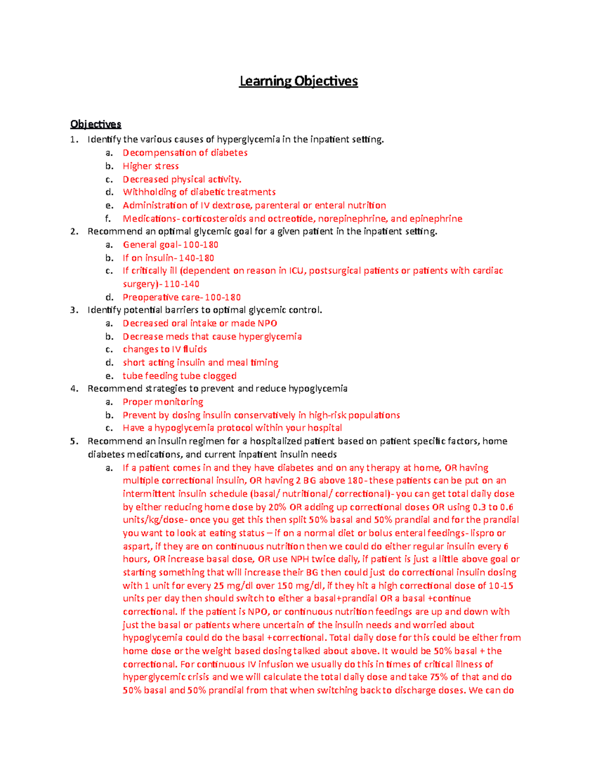 Inpatient DM Objectives - Learning Objectives Objectives Identify the ...