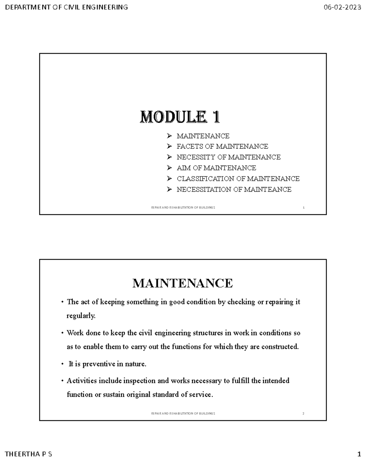 RRB Module 1 - MODULE 1 MAINTENANCE FACETS OF MAINTENANCE NECESSITY OF ...