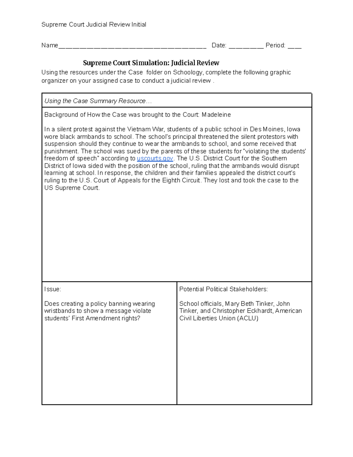 Case B Supreme Court Initial Judicial Review - Name