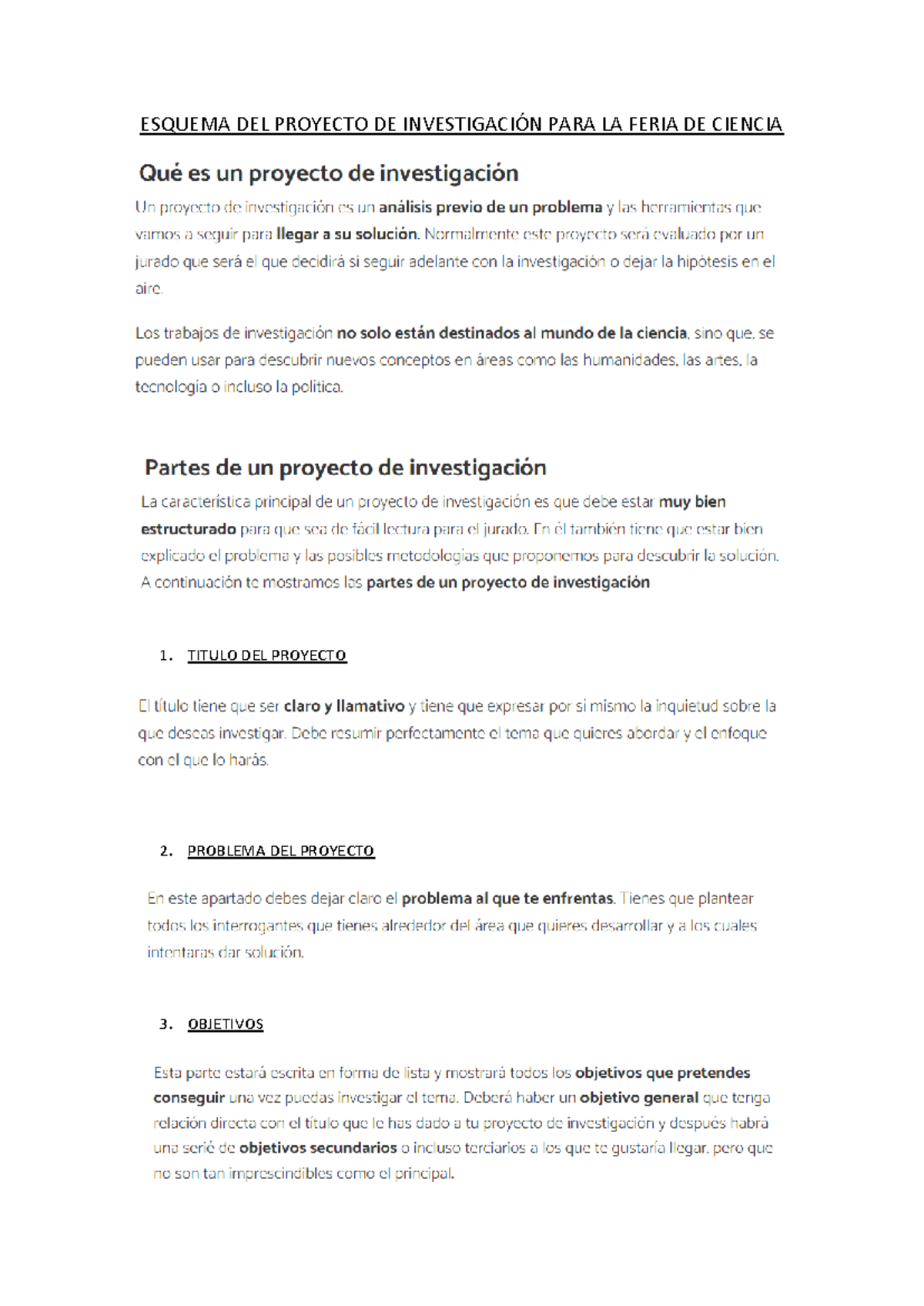 Esquema DEL Proyecto DE Investigacion PARA LA Feria DE Ciencia - Metodología de la Investigación ...