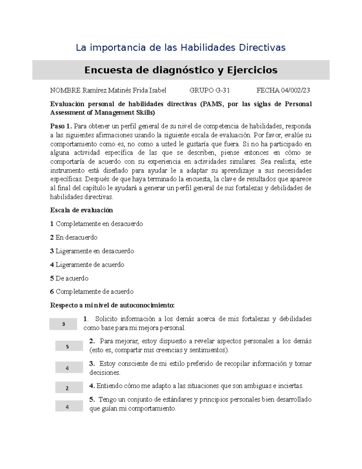 PAMS Cuestionario - Test resuelto de Dvid Weter - La importancia de las ...
