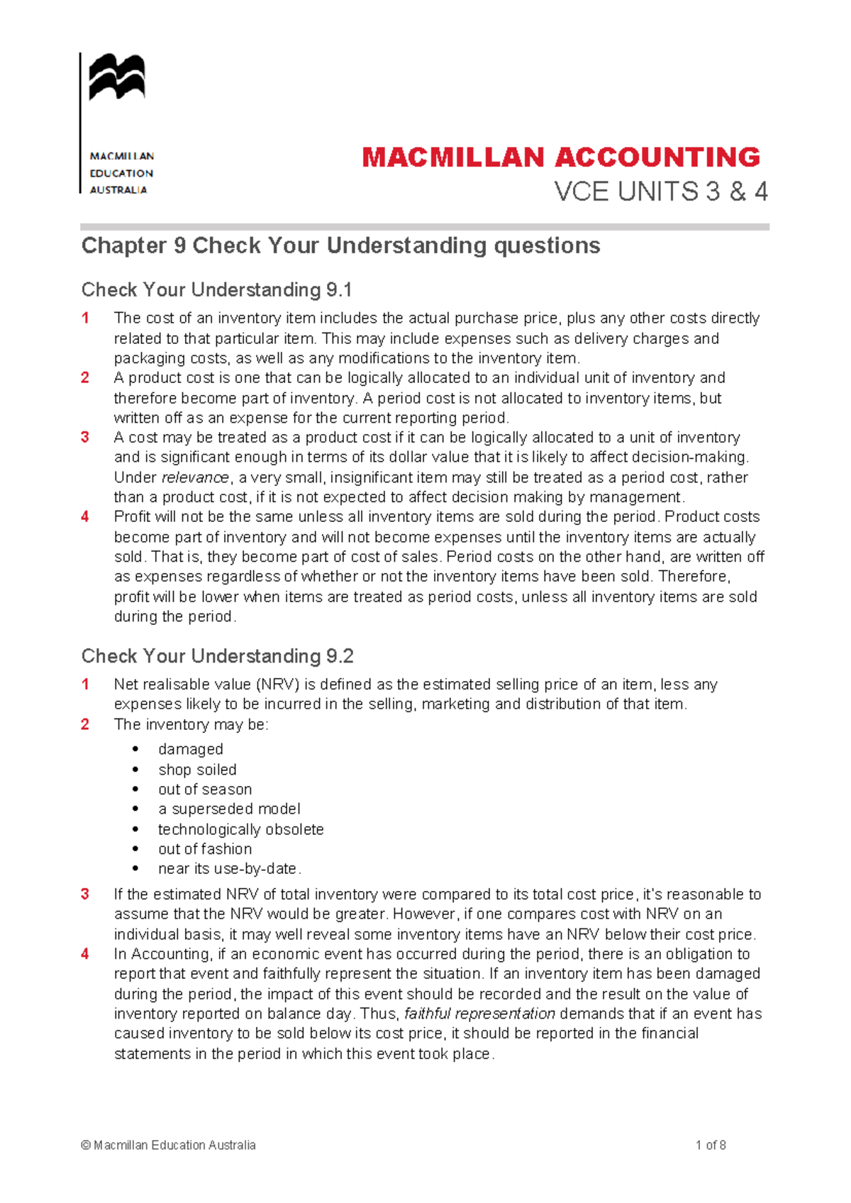 Chapter 9 Check Your Understanding VCEAcc 34 - MACMILLAN ACCOUNTING VCE ...