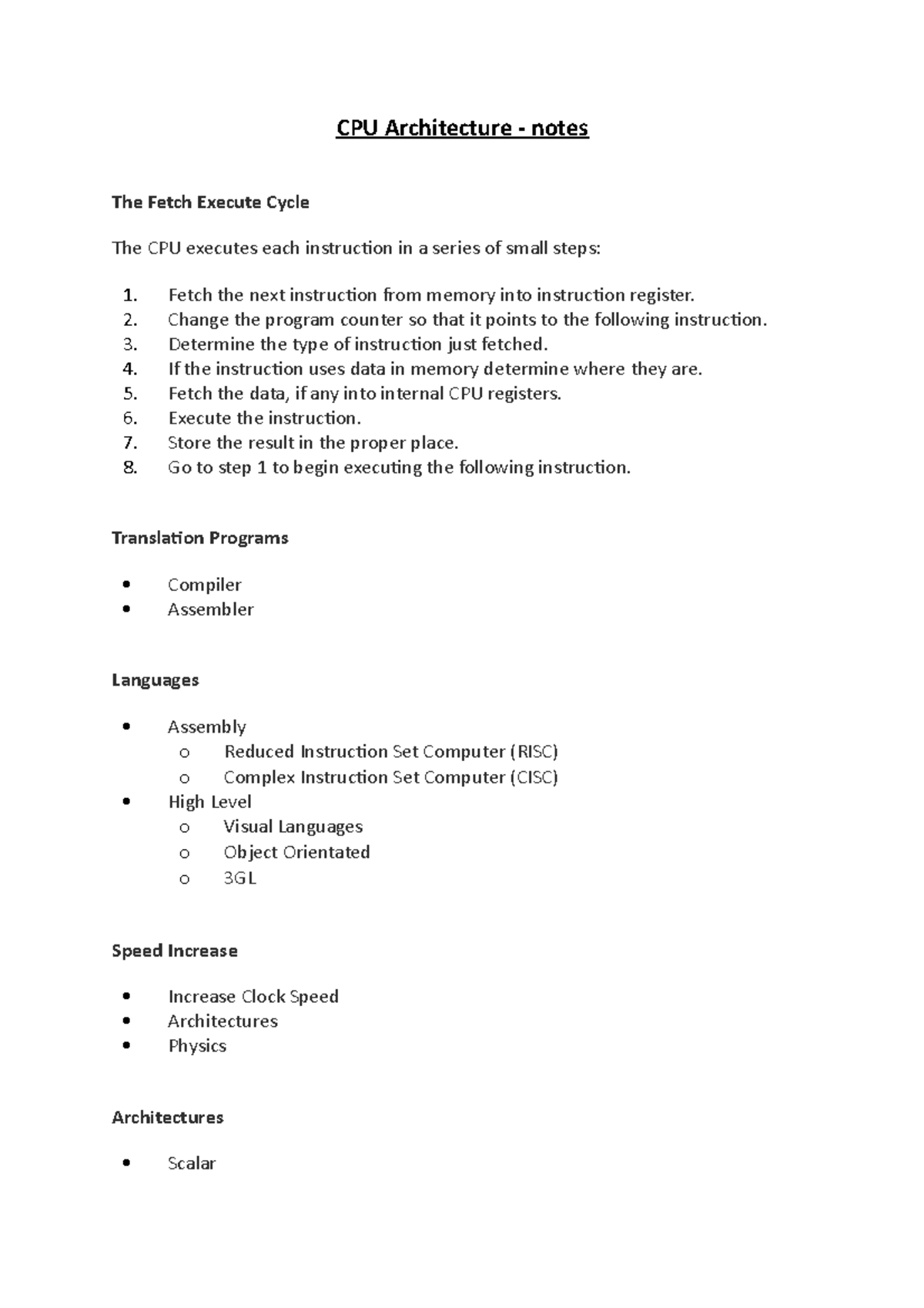 Cpu Architecture Notes Cpu Architecture Notes The Fetch Execute
