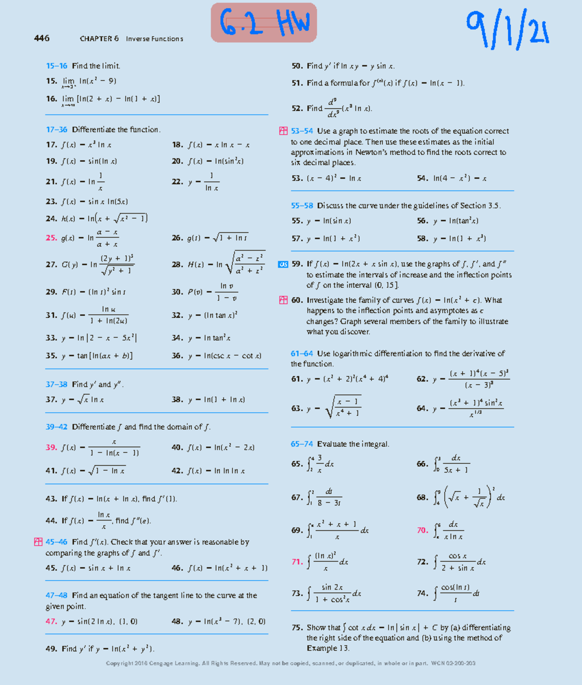 Exponential Functions and Their Derivatives Lesson 6.2 HW - 446 CHAPTER ...