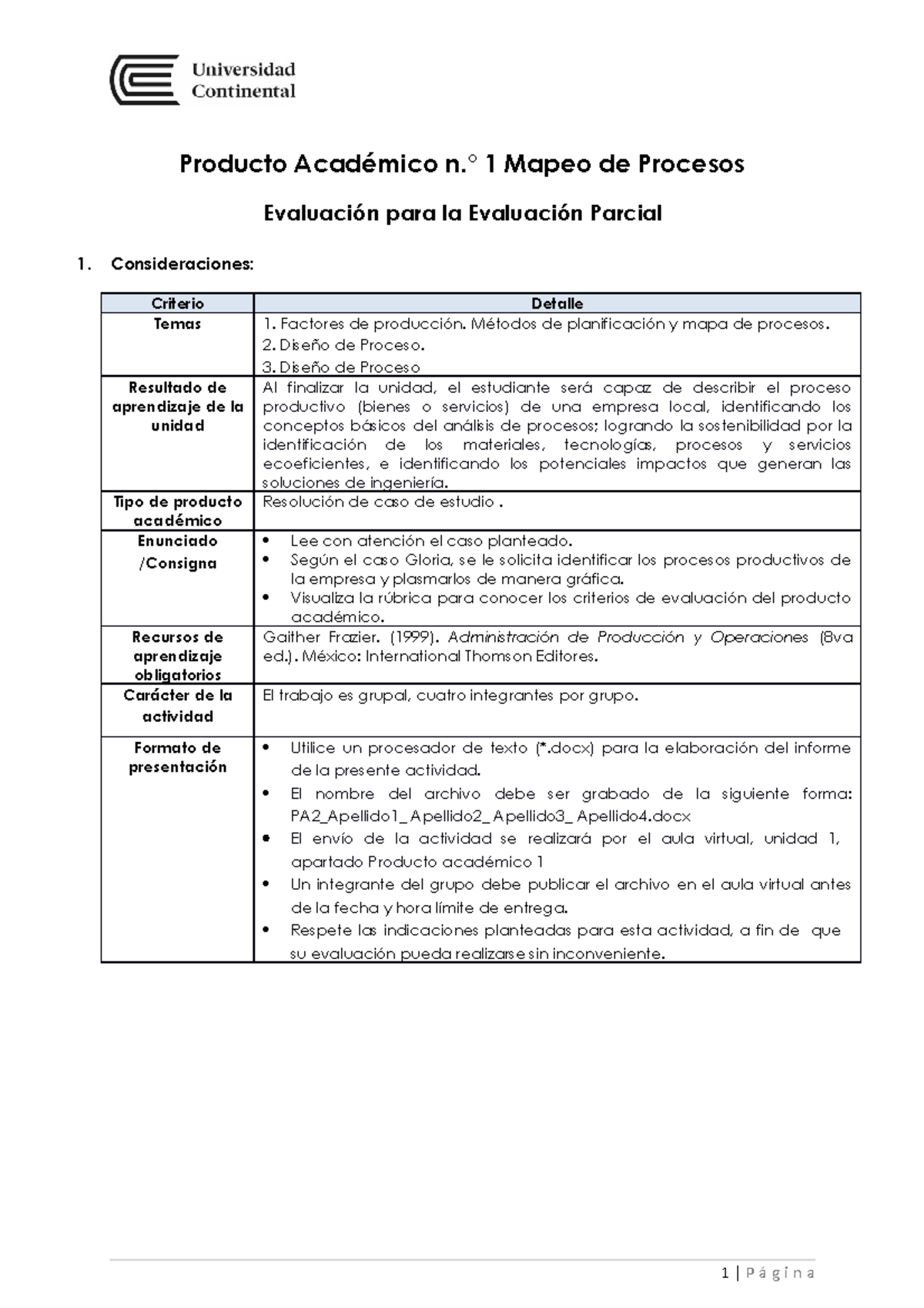 PA1 Procesos y Sistemas de Manufactura - Producto Académico n.° 1 Mapeo de Procesos Evaluación ...