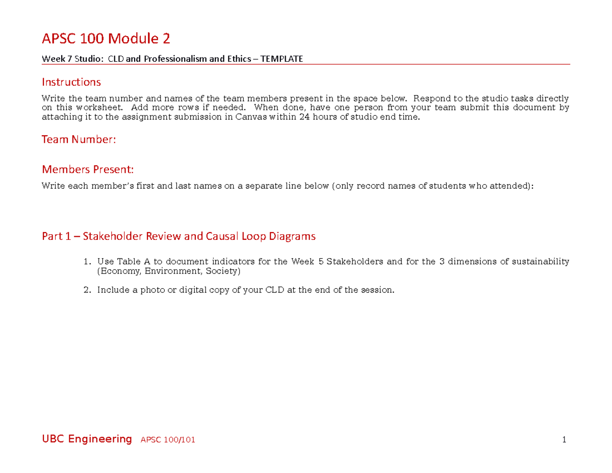 Week7 Studio Submission - APSC 100 Module 2 Week 7 Studio: CLD and ...