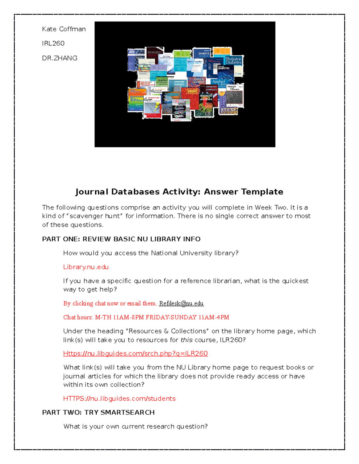 Journal Db Activity Answers Template - Kate Coffman IRL DR Journal Databases Activity: Answer ...