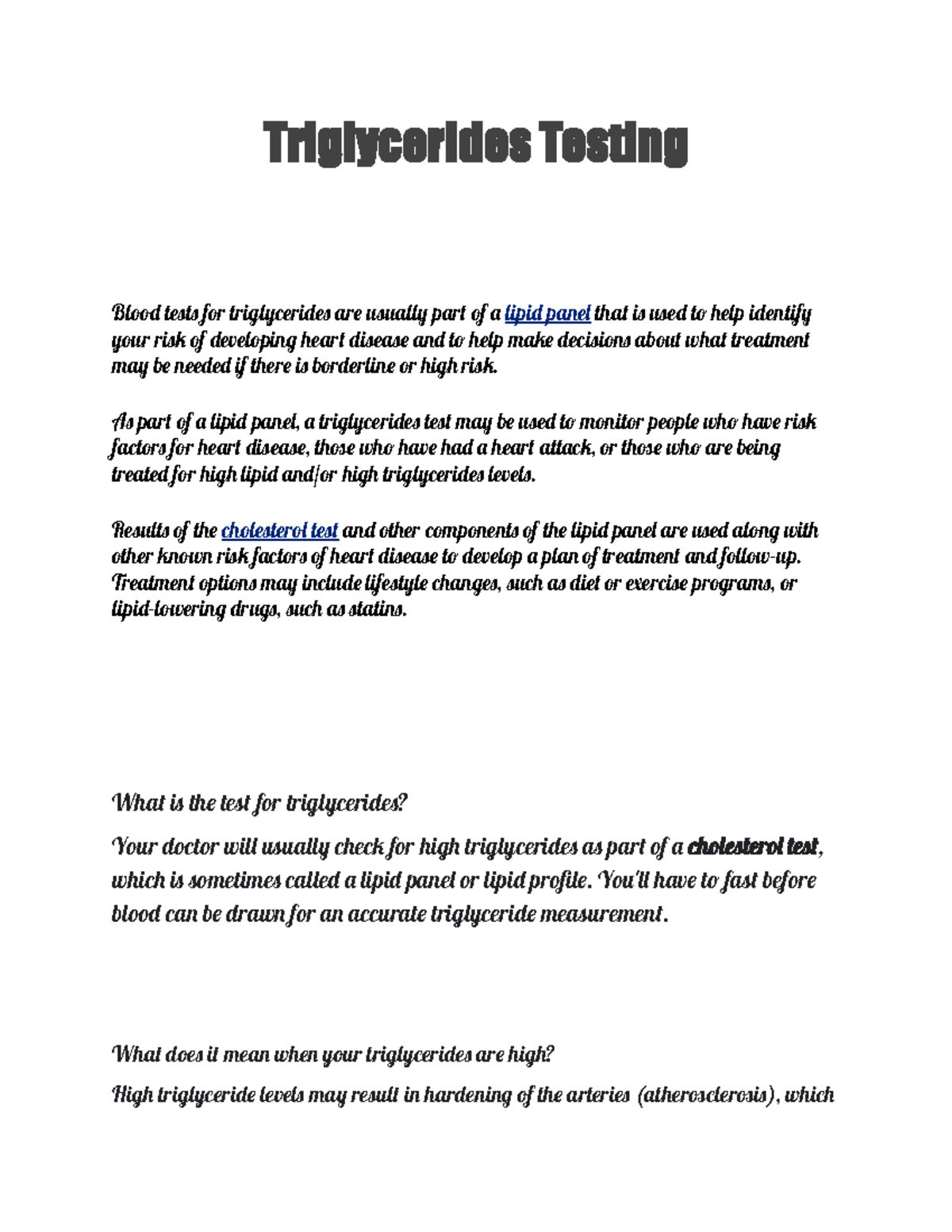 Triglycerides Testing - Triglycerides Testing Blood tests for ...