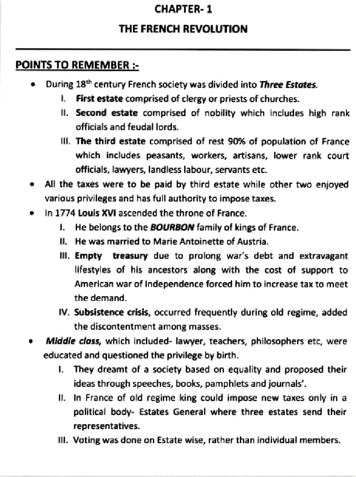 The french revolution notes - CHAPTER- THE FRENCH REVOLUTION POINTS TO ...
