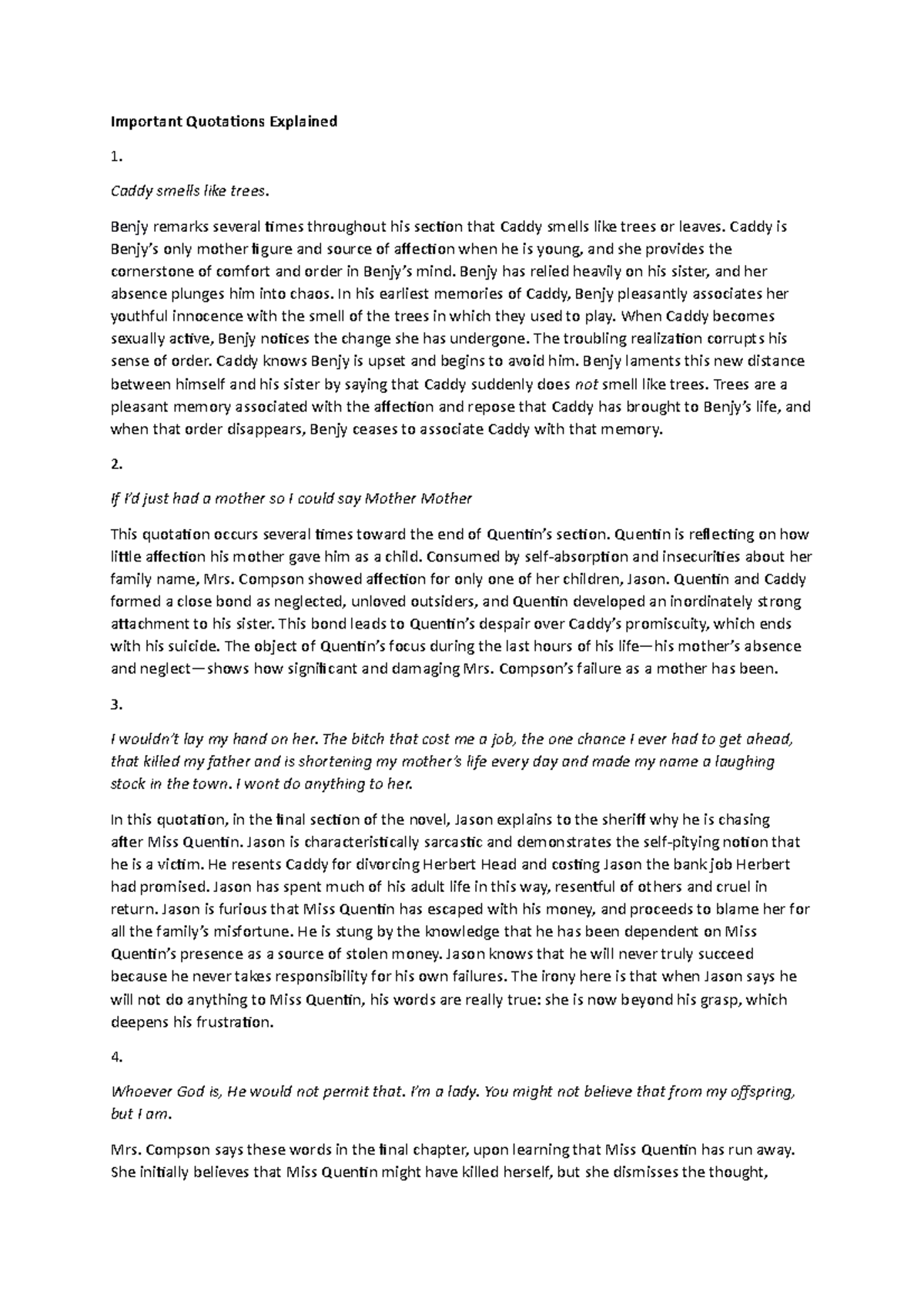 Important quotations explained - The Sound and the Fury - William ...