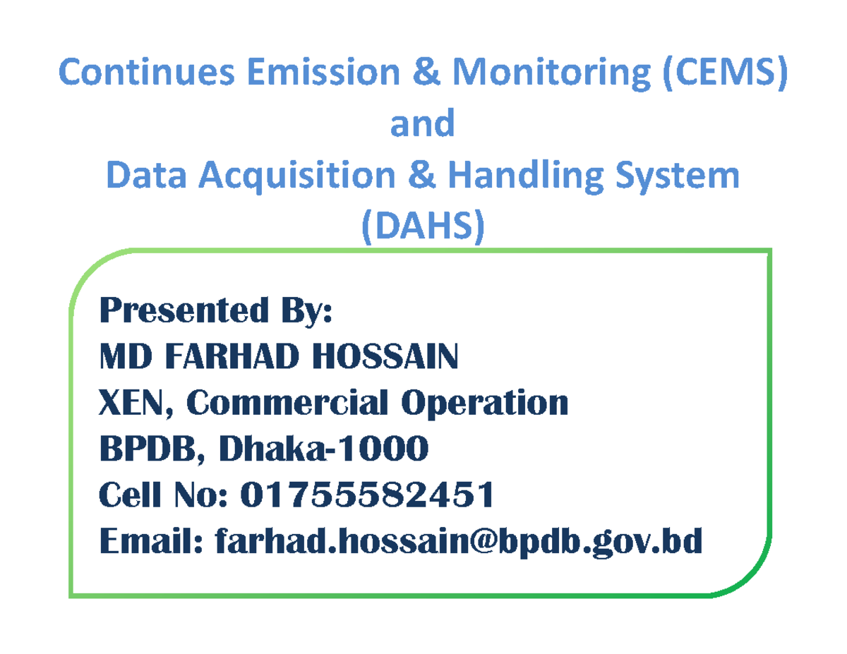 5. Continues Emission Monitoring (CEMS) and - Continues Emission ...