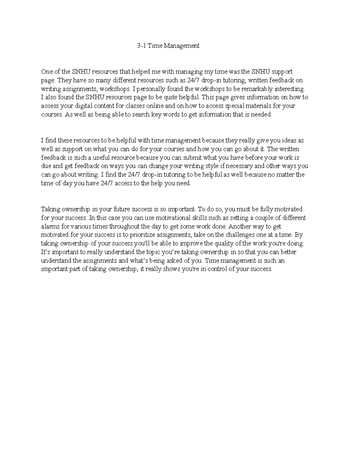 Document 2 - classwork - 3-1 Time Management One of the SNHU resources ...