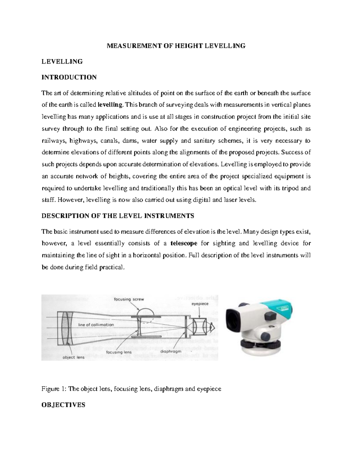 Measurement OF Height Levelling - MEASUREMENT OF HEIGHT LEVELLING ...