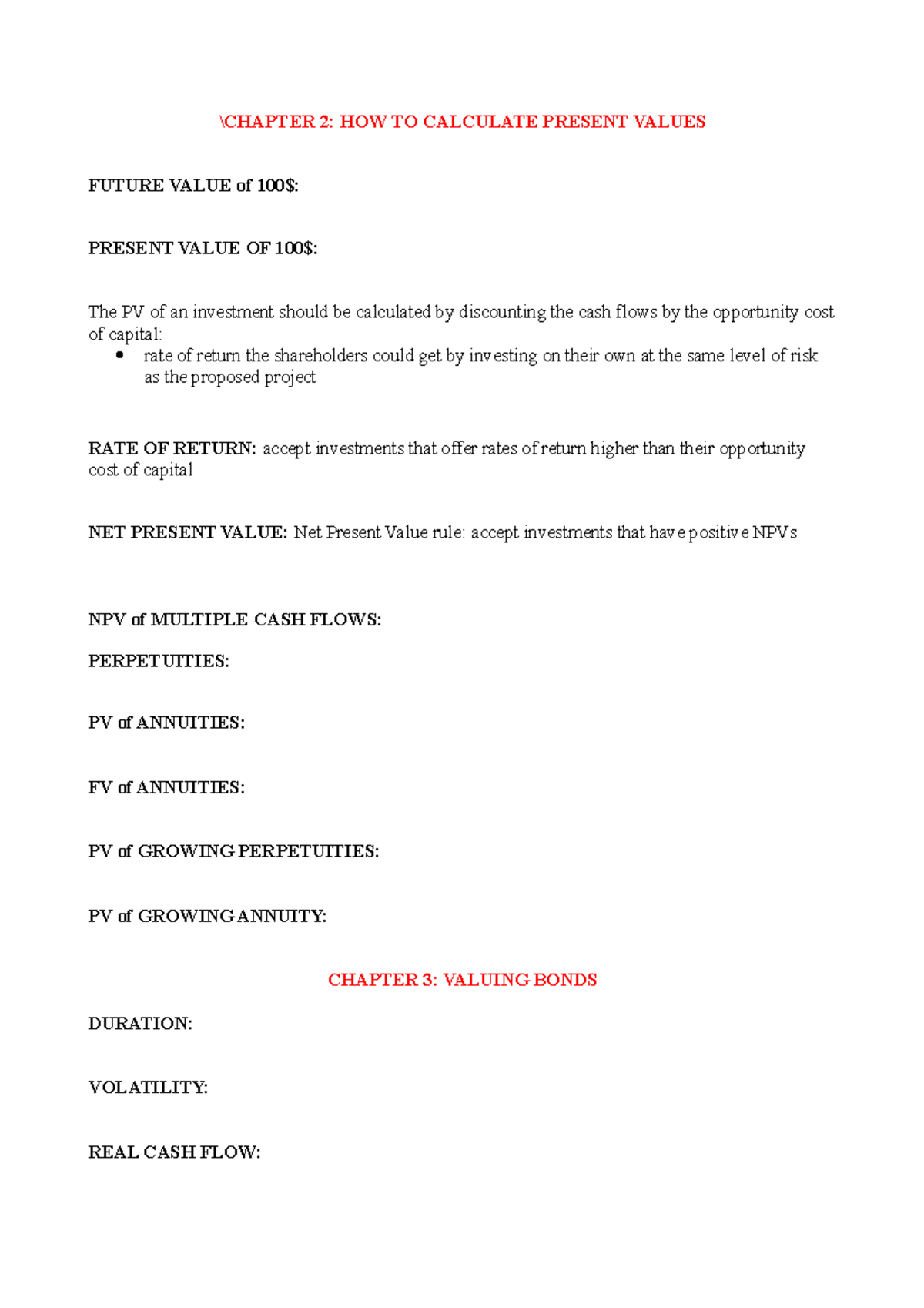 Corporate Finance Formulas first chapters - \CHAPTER 2: HOW TO ...