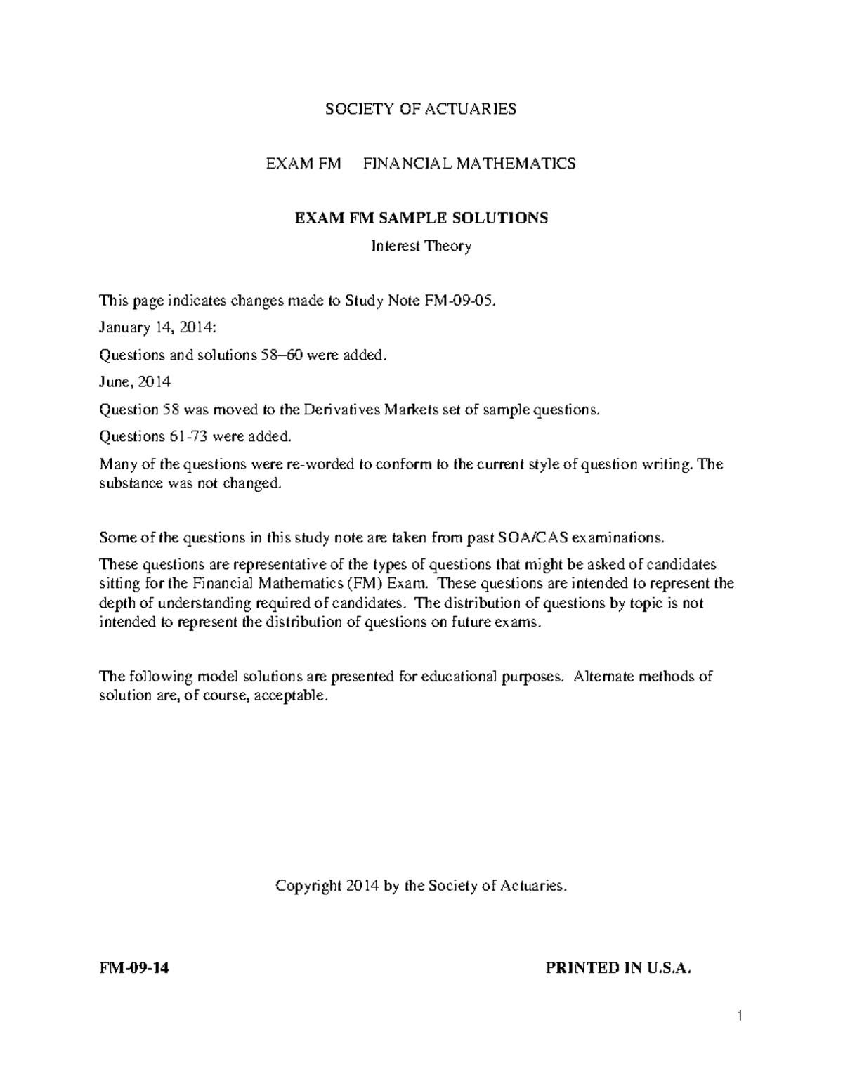 Edu 2014 10 exam fm sol theory - SOCIETY OF ACTUARIES EXAM FM FINANCIAL ...