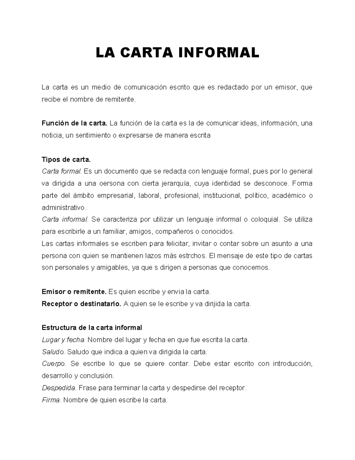 LA Carta Informal - LA CARTA INFORMAL La carta es un medio de ...