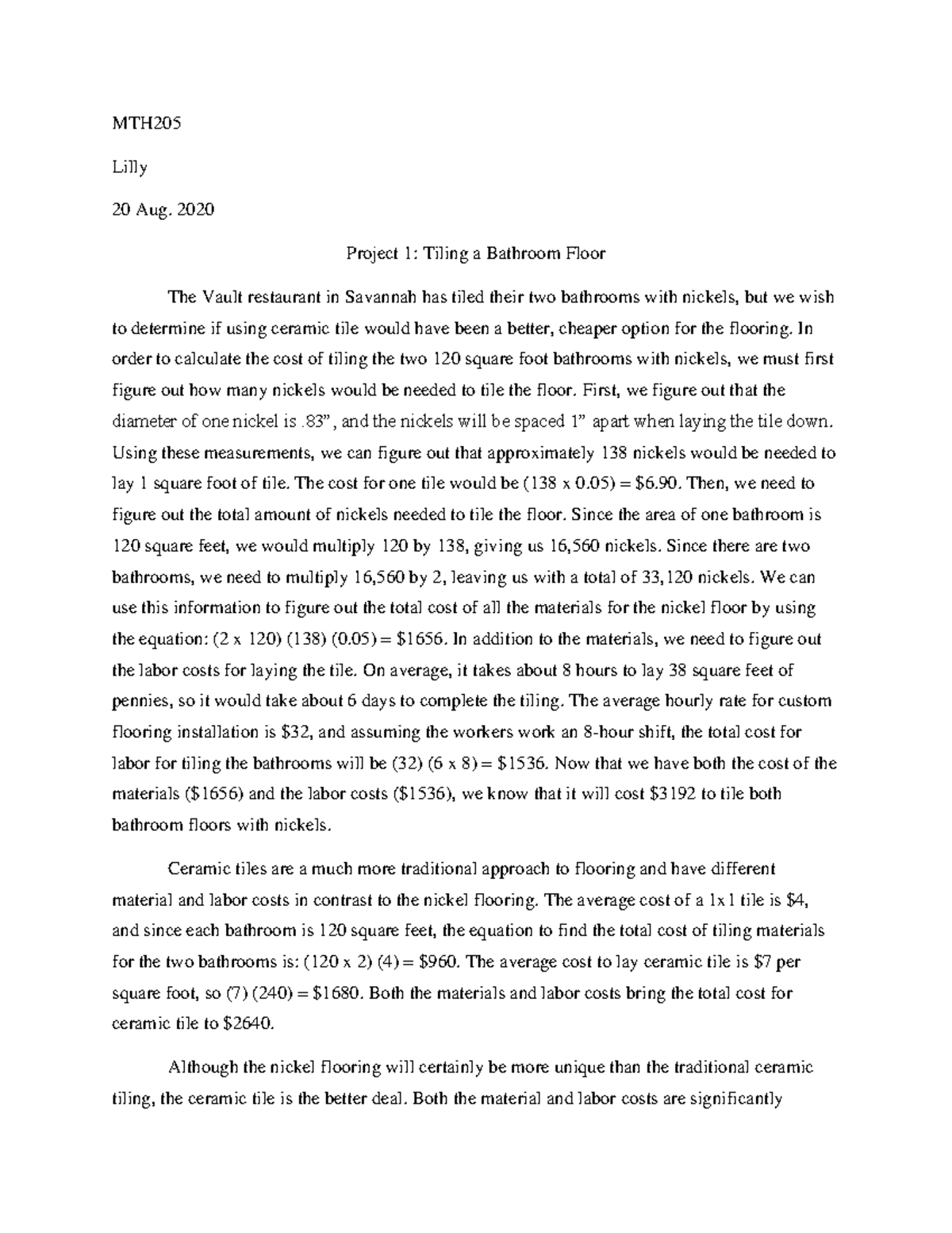 MATH- Tiling a Floor - MTH Lilly 20 Aug. 2020 Project 1: Tiling a ...