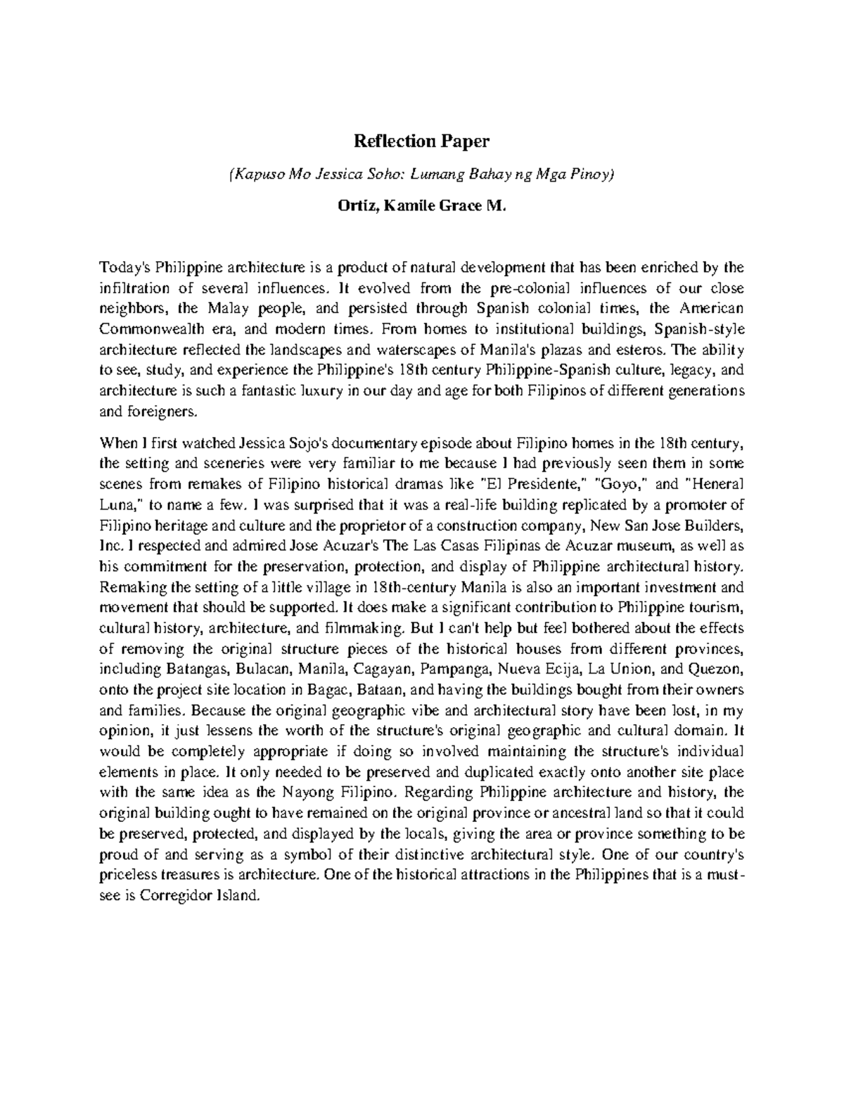 Ortiz, Kamile Grace M.- Reflection Paper - Reflection Paper (Kapuso Mo ...