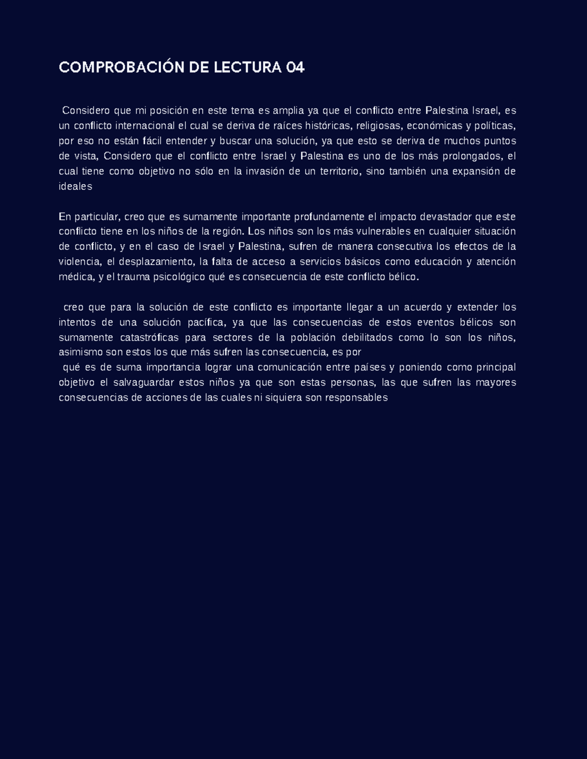 Comprobación de lectura 04 2 - COMPROBACIÓN DE LECTURA 04 Considero que ...