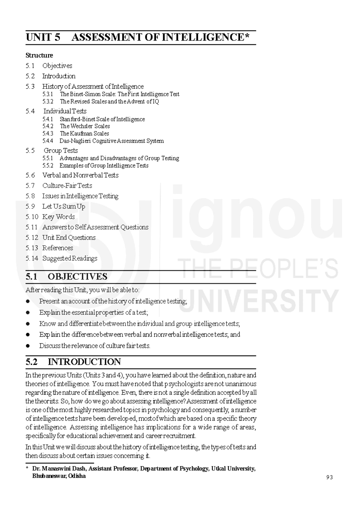 Unit-5 - Assessment o - UNIT 5 ASSESSMENT OF INTELLIGENCE* Structure 5 ...