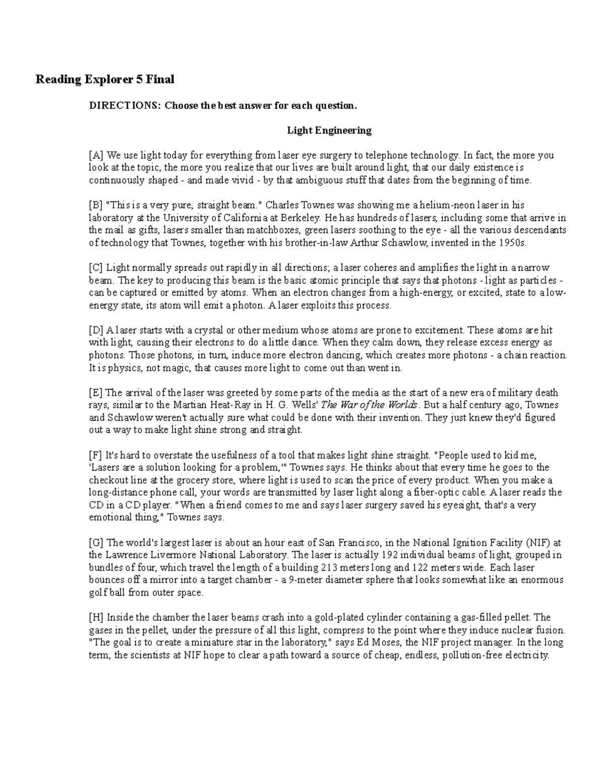 Reading explorer 5 final - Inglés - Studocu