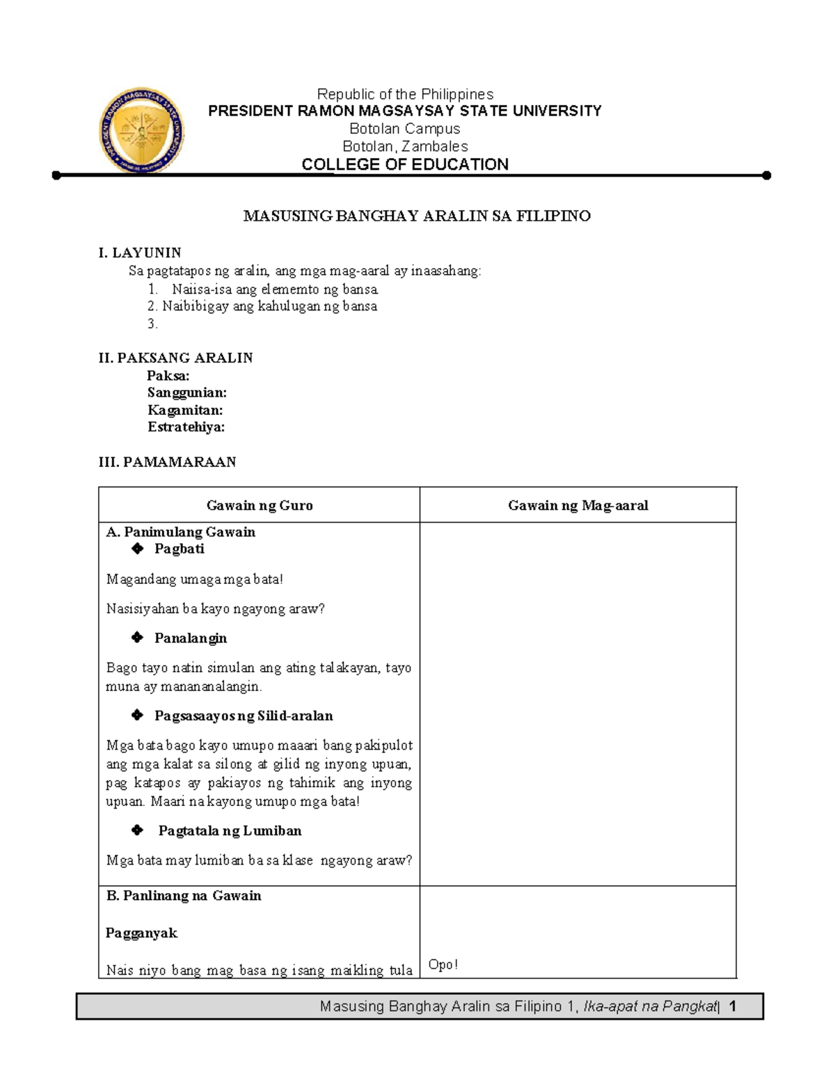Lesson-PLAN- Template - Republic of the Philippines PRESIDENT RAMON ...