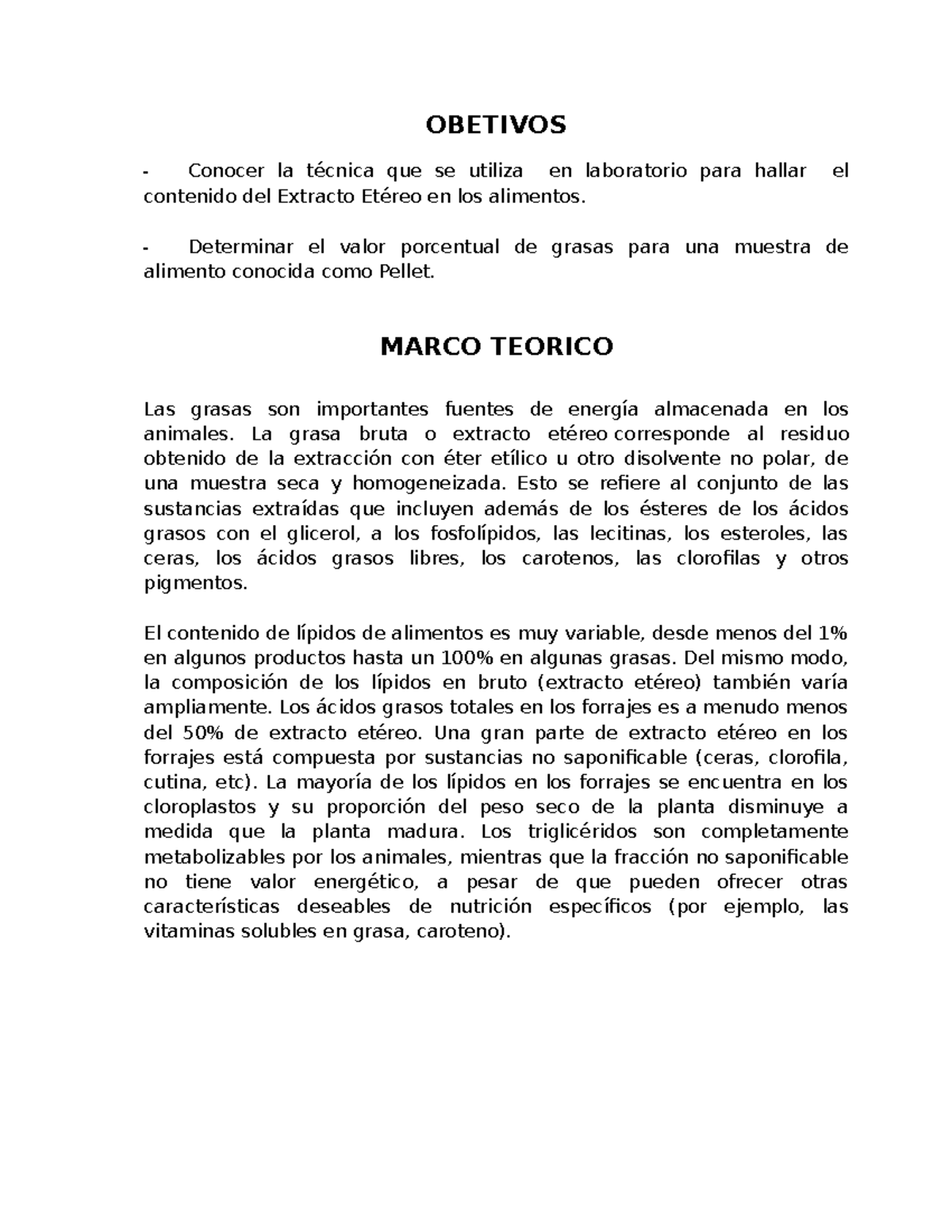Extracto Etereo - laboratorio - OBETIVOS Conocer la técnica que se ...