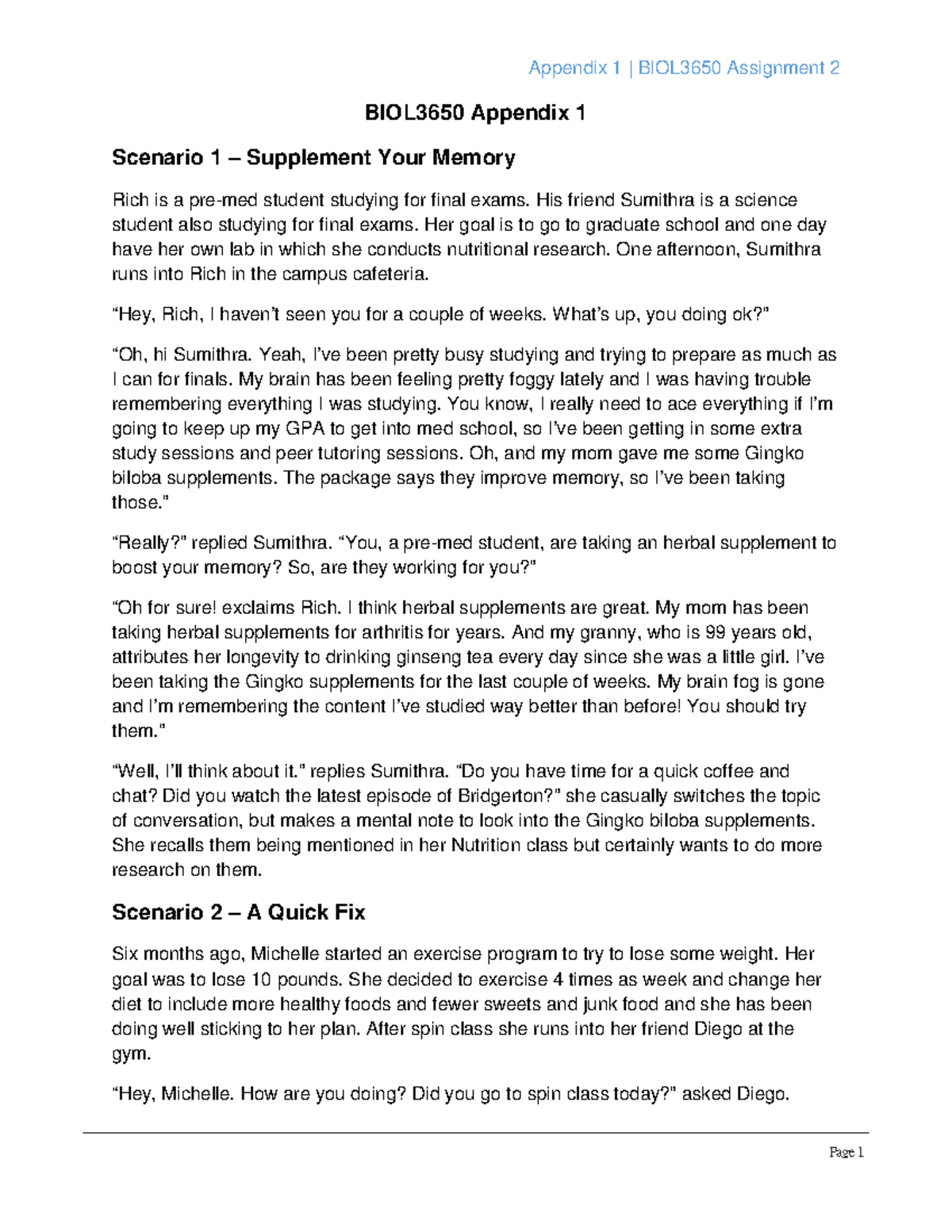Appendix 1 Assignment 2 2023 - BIOL3650 Appendix 1 Scenario 1 ...