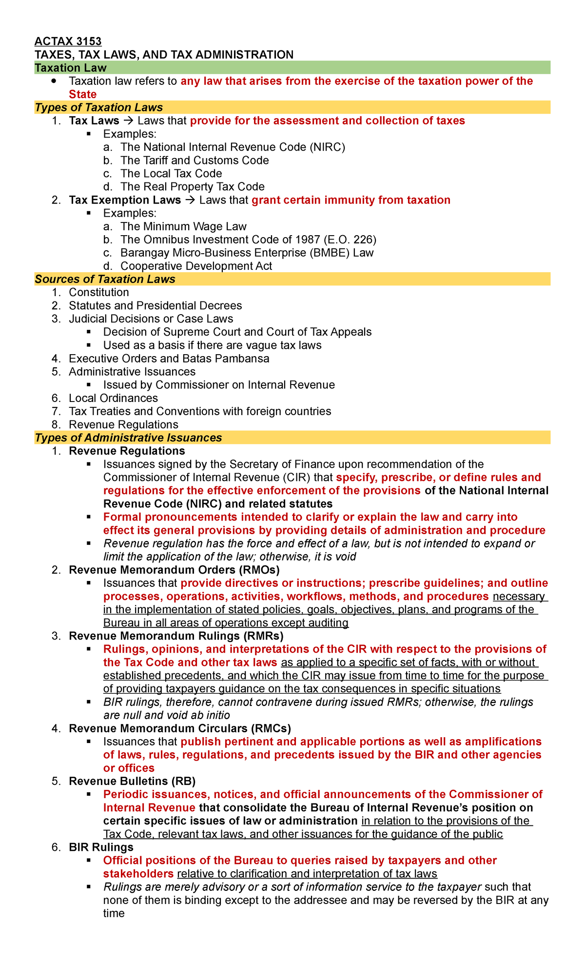 2. Taxes, TAX LAWS, AND TAX Administration - ACTAX 3153 TAXES, TAX LAWS ...